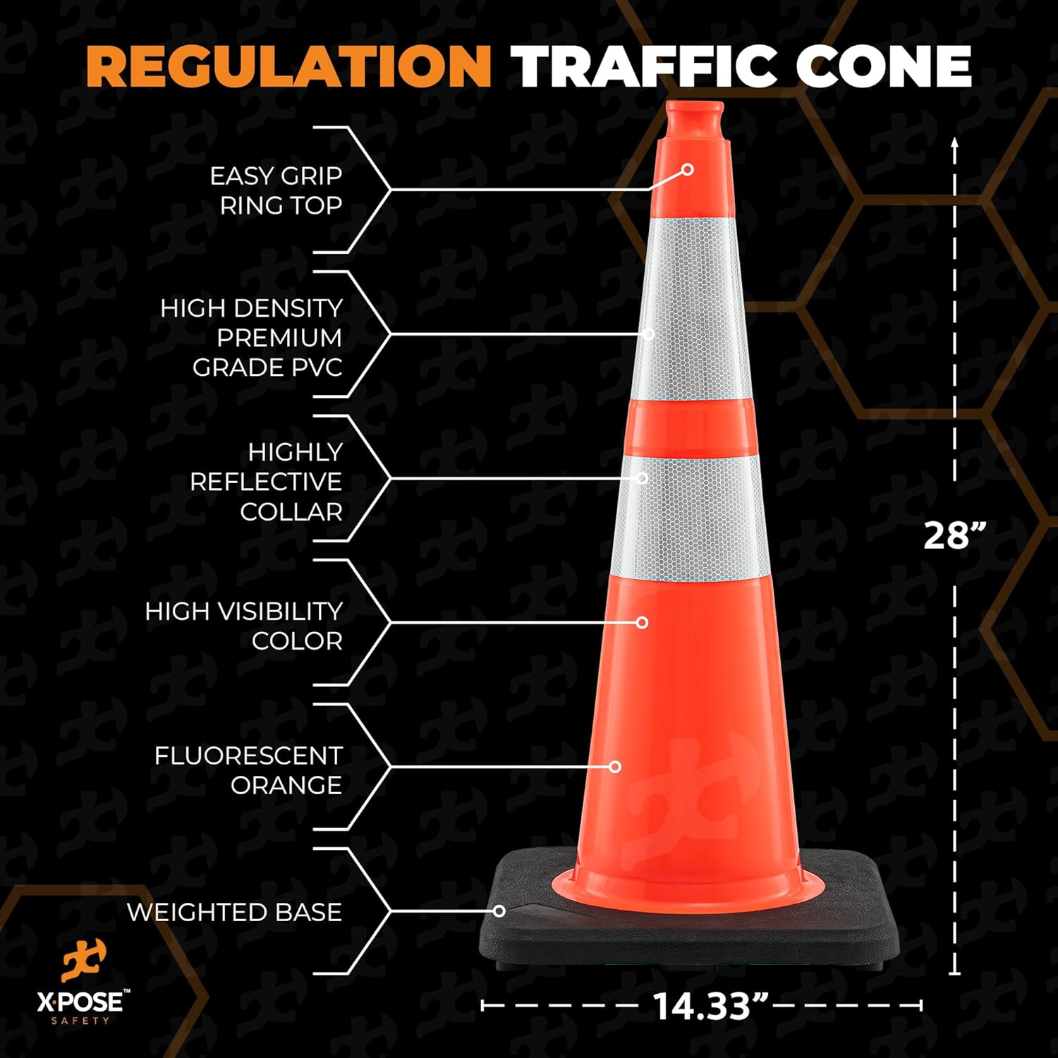 Xpose Safety 28 Inch Orange Slim Line Traffic Cones with 6" & 4" Colla ...