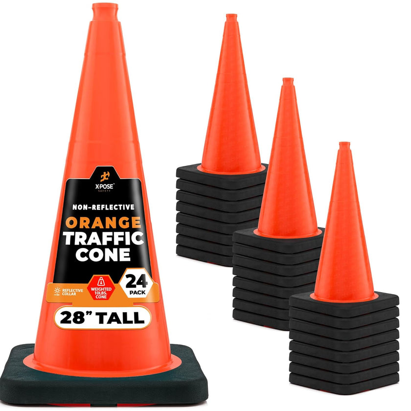 Xpose Safety 28 Inch Orange Traffic Cones Heavy Duty 10lb, 24-Pack - M ...