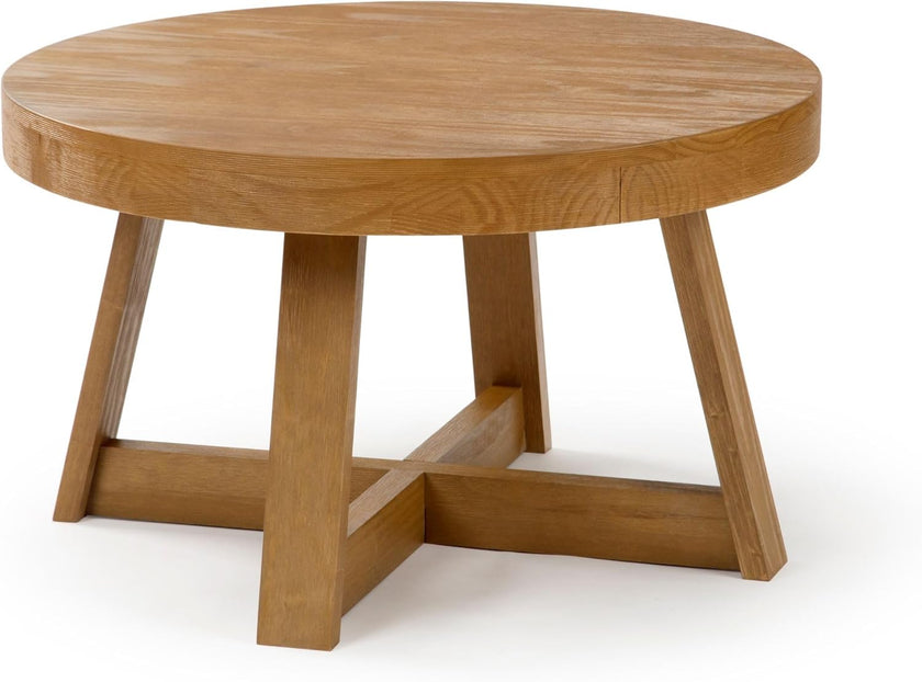 Plank+Beam Classic Round Coffee Table, 30 Inch Farmhouse Coffee Table ...