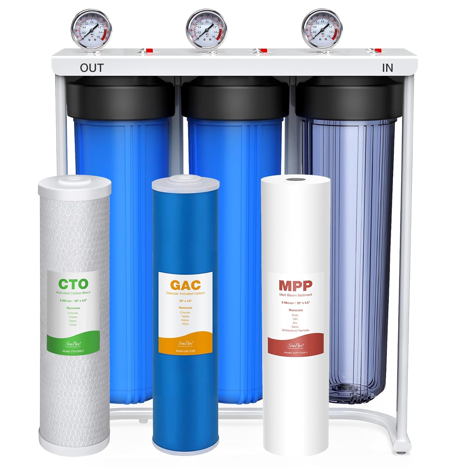 SimPure Whole House Water Filter System, 3-Stage Clear Home Water Filt ...