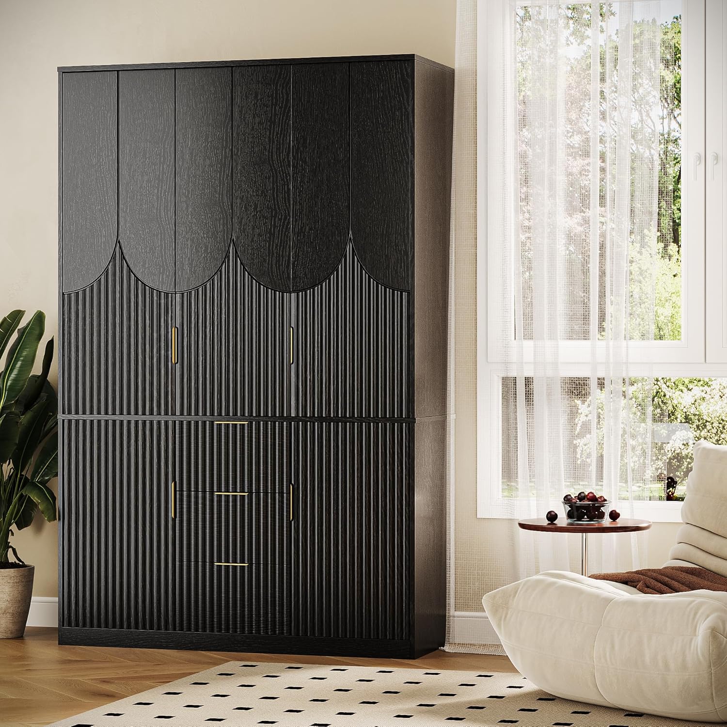 71" Wardrobe Armoire Wooden Closet with 3 Doors and 3 Drawer, Bedroom ...
