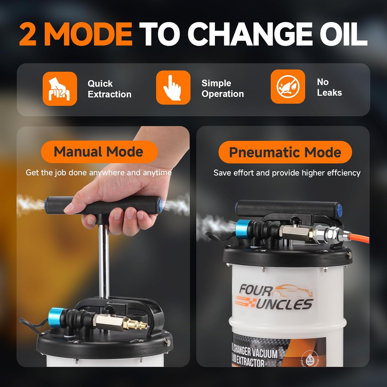 FOUR UNCLES 6.5L Oil Extractor - Pneumatic/Manual Vacumm Fluid Extract ...