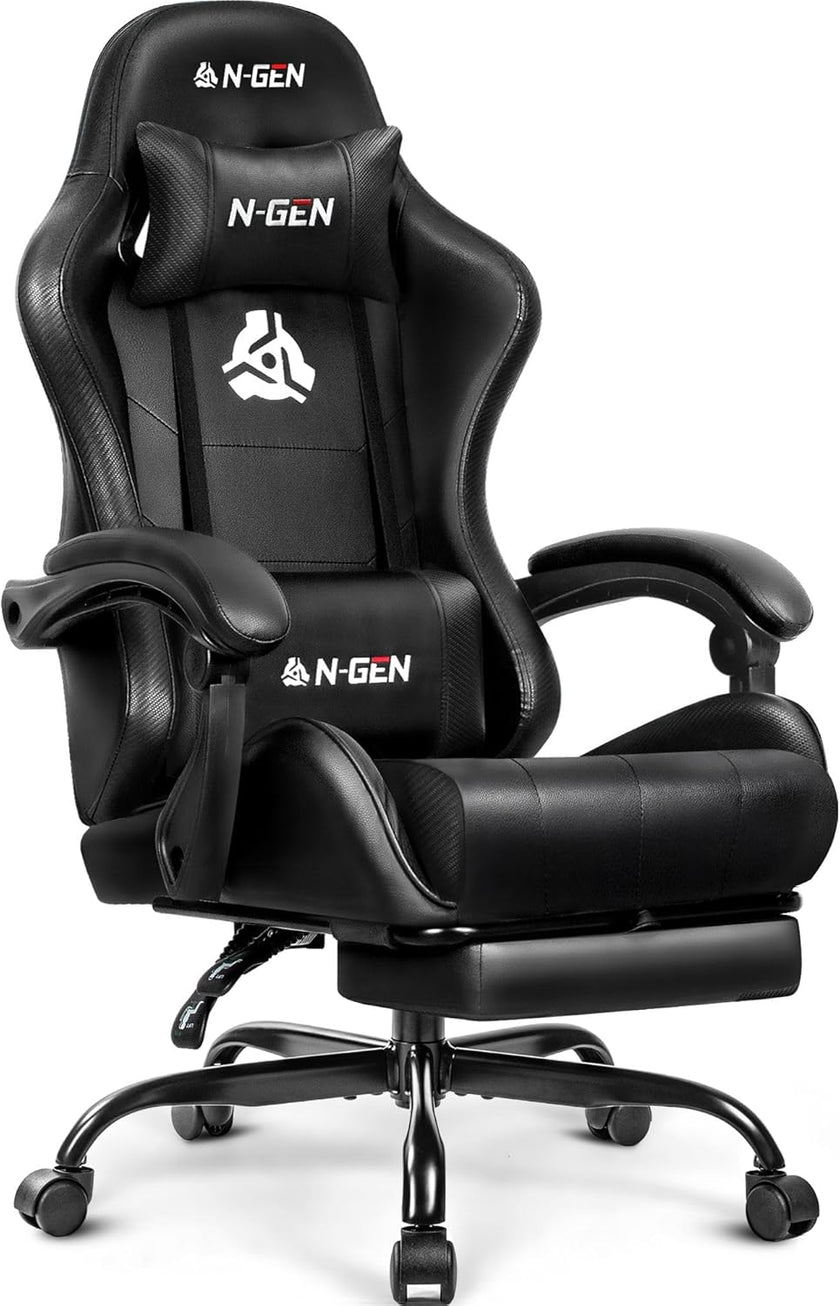 N-GEN GAMING Video Gaming Chair with Footrest Lumbar Support for Home ...