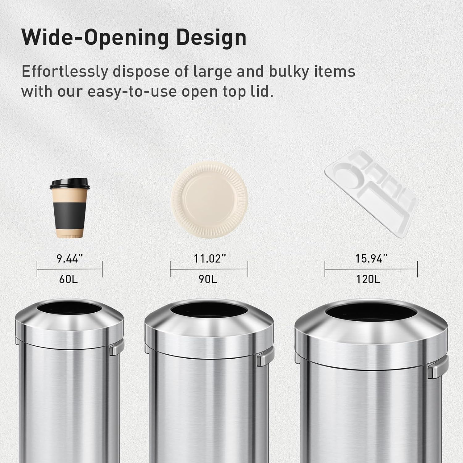 EKO Urban 24 Gallon Round Stainless Steel Open Top Waste Bin, Tall Com ...