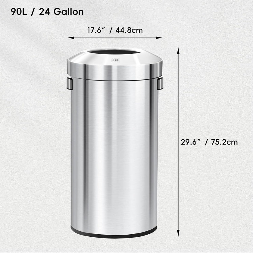 EKO Urban 24 Gallon Round Stainless Steel Open Top Waste Bin, Tall Com ...