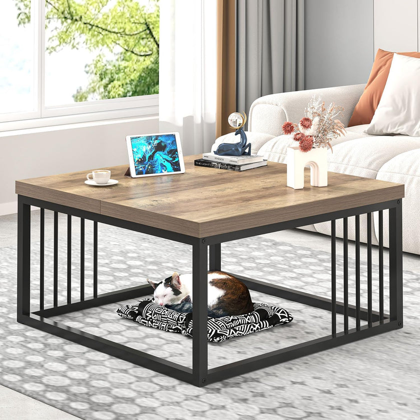 FOLUBAN Coffee Table, Modern Square Center Table for Living Room, Indu ...
