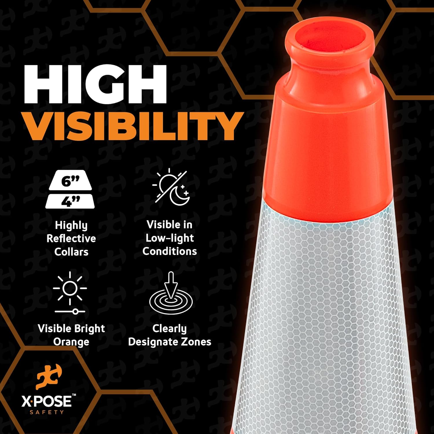 Xpose Safety 28 Inch Orange Slim Line Traffic Cones with 6" & 4" Colla ...