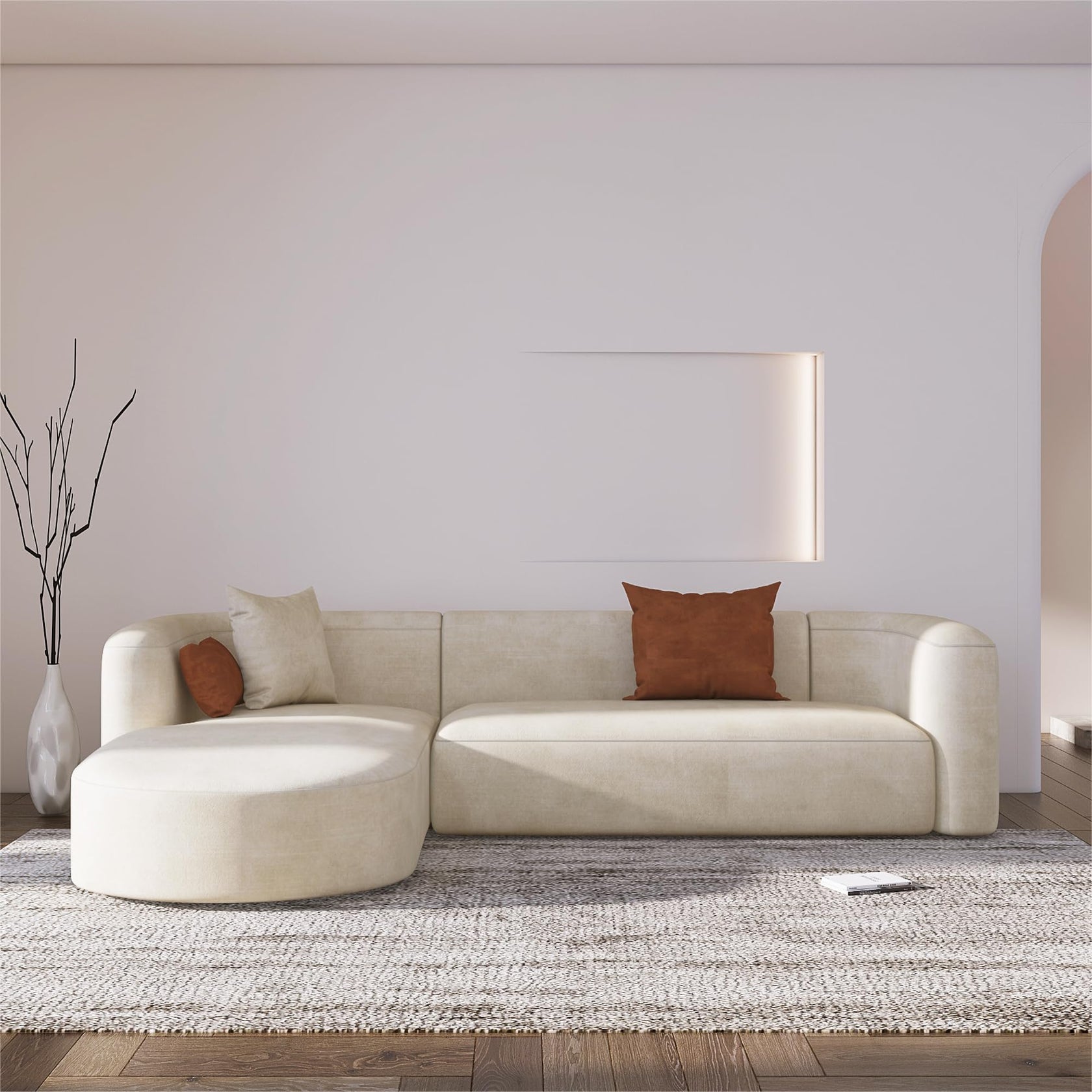 Acanva Luxury Modern Tight Curved Back Velvet Sofa, Minimalist Style C ...