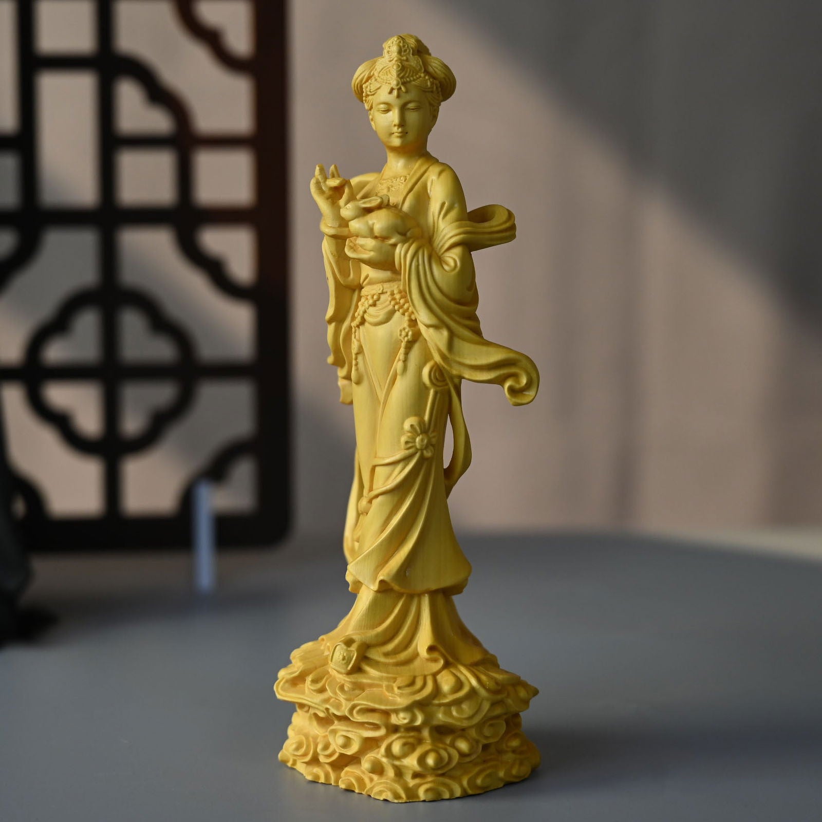 Boxwood Ornament Wood Carving Character Chang'e Fairy Home Craft Ornam ...
