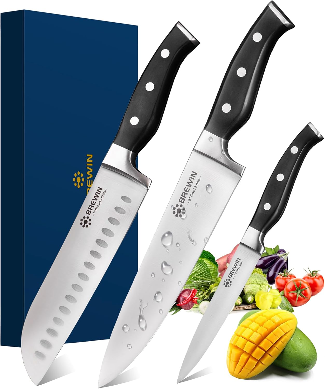 Brewin Professional Kitchen Knives, 3PC Chef Knife Set Sharp Knives fo ...