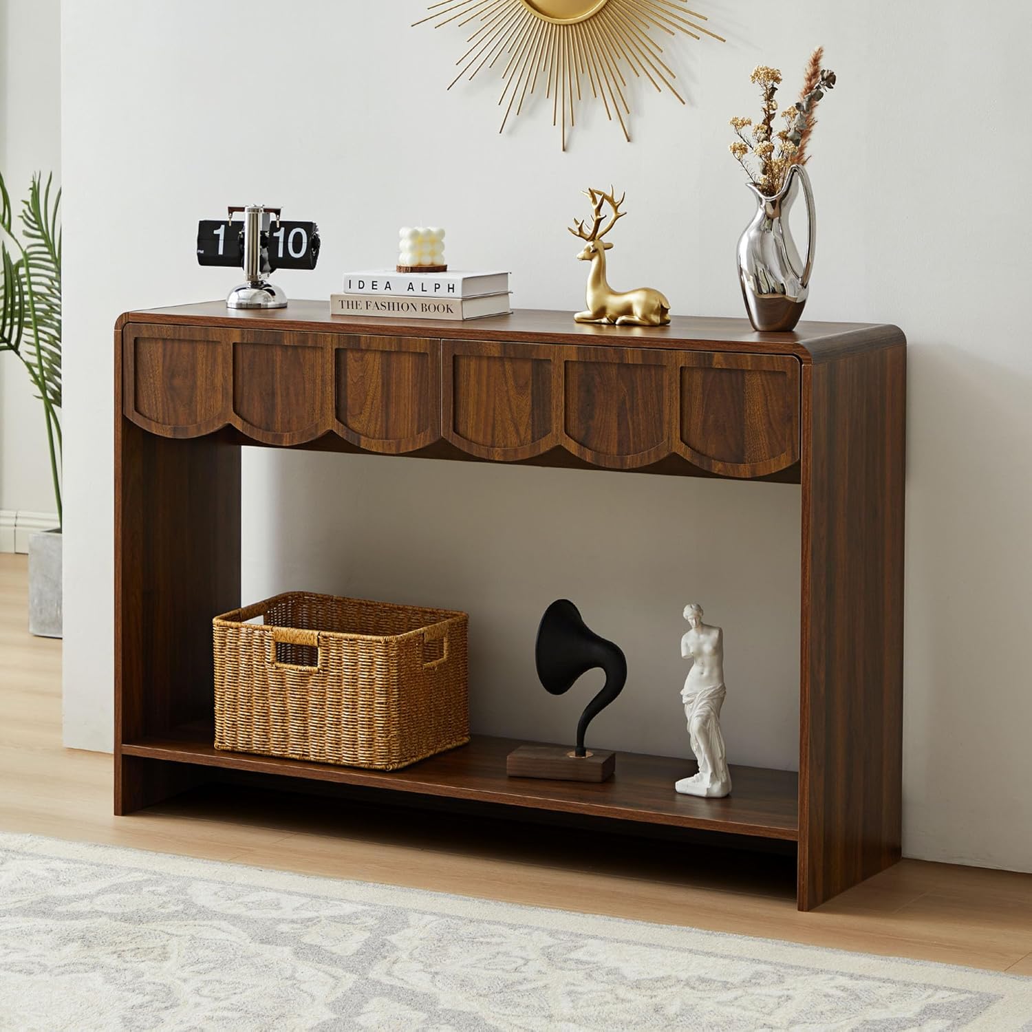 Console Table with Drawers, Mid-Century 47 Inches Narrow Entryway Tabl ...