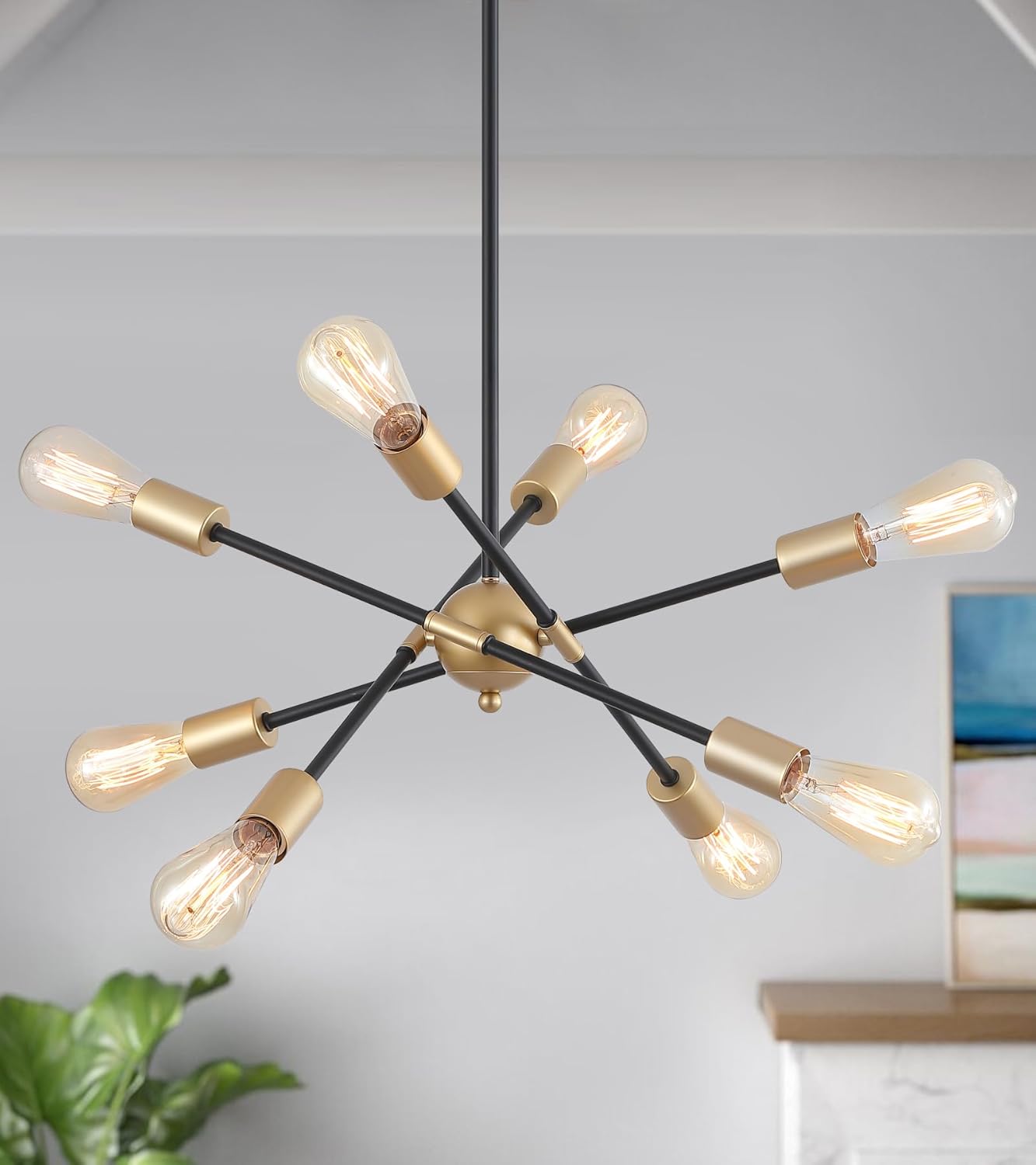 Gold Modern Sputnik Chandelier Ceiling Light Fixtures,6-Lights Industr ...