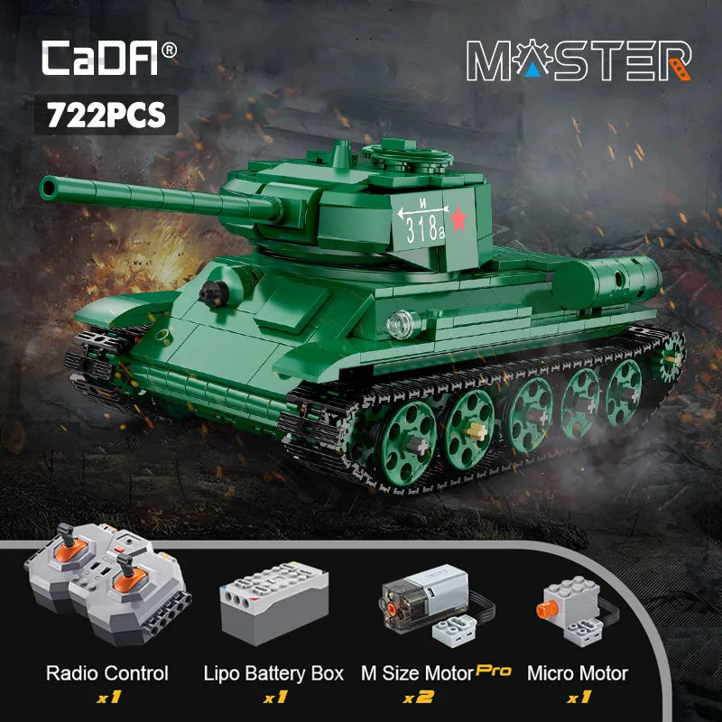 Cada 727Pcs WW2 Remote Control Military T34 Medium Tank Building Block ...