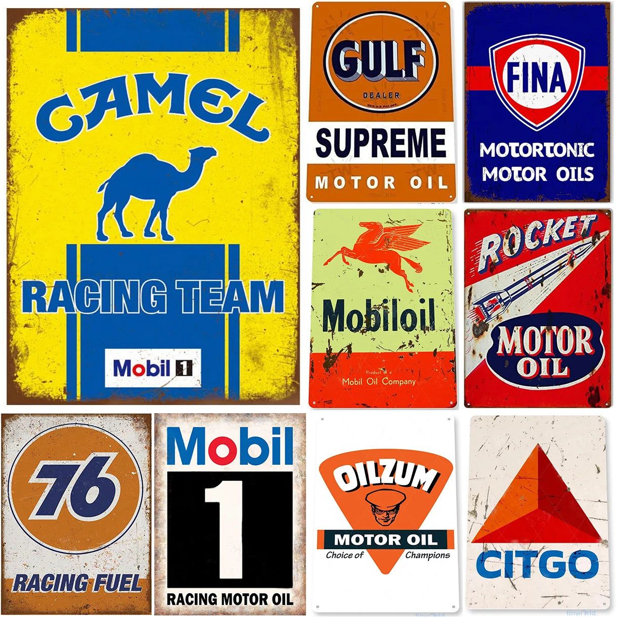 Metal Tin Signs Vintage Camel Gulf Oilzum Gas Oil Posters Plate Wall D ...