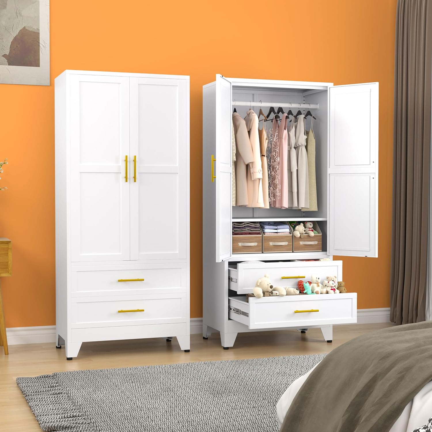 Metal Armoire Wardrobe Closet, 71 "Metal Clothing Storage Cabinet with ...