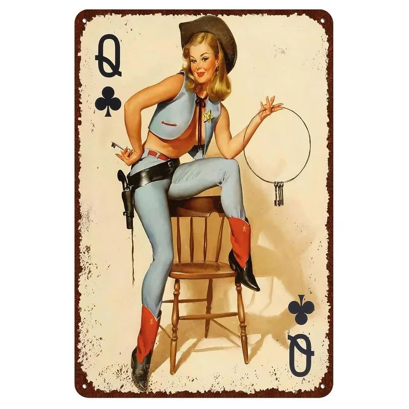 Retro Pokers Metal Tin Signs Pinup Girls Vintage Posters for Garage Ga ...
