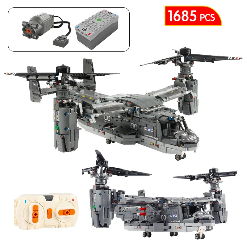 1685Pcs City Military Osprey Fighter RC Aircraft WW2 Building Block Re ...