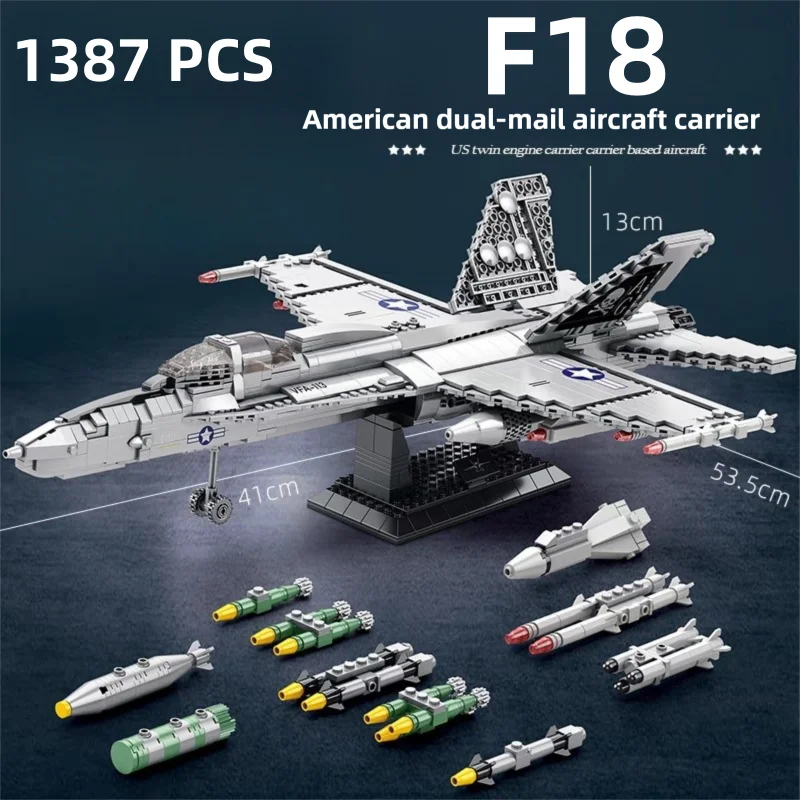 1387PCS Military F-18 Strike Fighter Aircraft Building Blocks MOC Carr ...