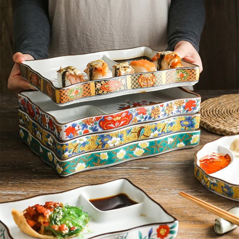 SAMURAI Authentic Japanese Dumpling Plate Hand Painted Sushi Tray Flor ...