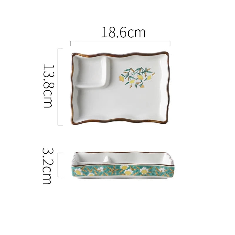 SAMURAI Authentic Japanese Dumpling Plate Hand Painted Sushi Tray Flor ...